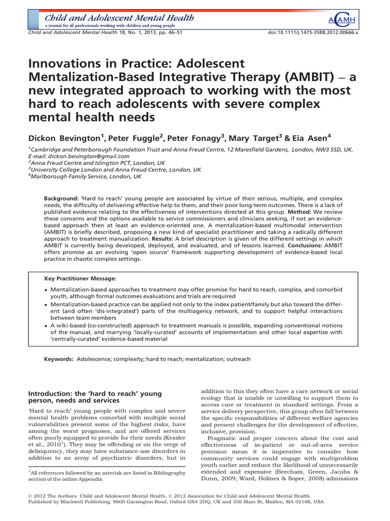 2013 Bevington-Fuggle-Fonagy-Target-Asen | PDF | Psychotherapy | Mental ...