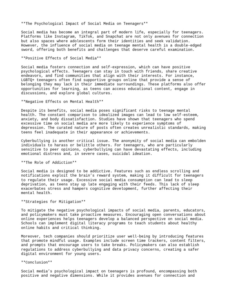 The Psychological Impact of Social Media on Teenagers | PDF ...