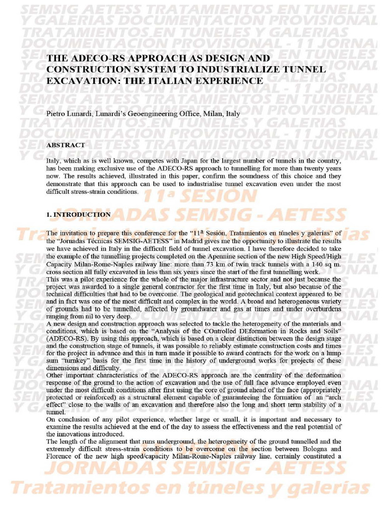 ADECO-RS in Vaglia Tunnel Excavation | PDF | Tunnel | Materials