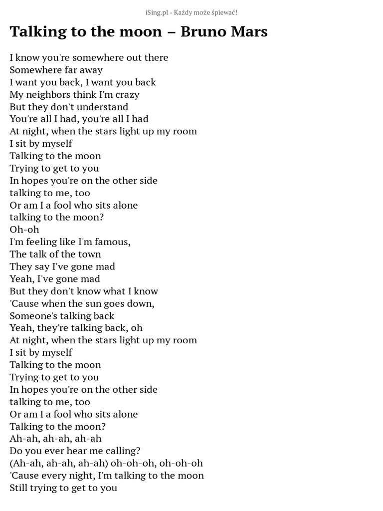 Talking to the Moon Lyrics | PDF