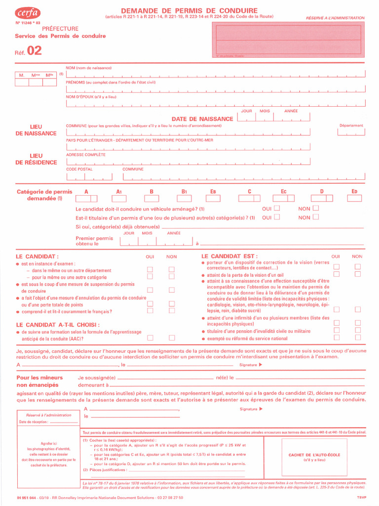 Cerfa 02 Demande de Permis de Conduire | PDF