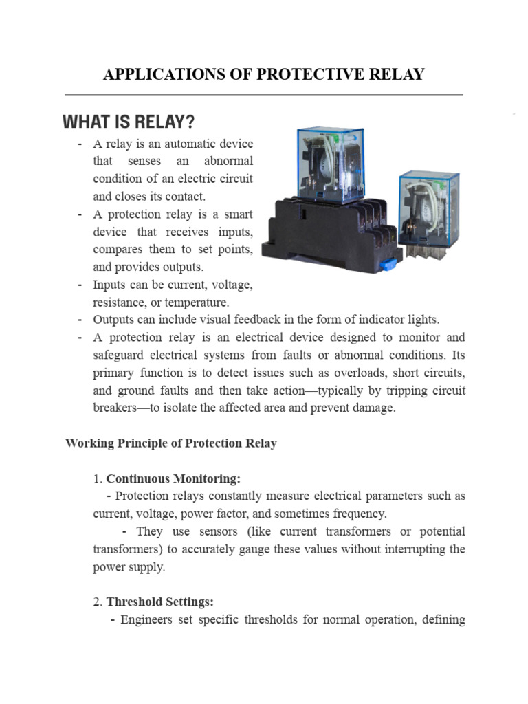 Applications of Protective Relay | PDF | Relay | Transformer