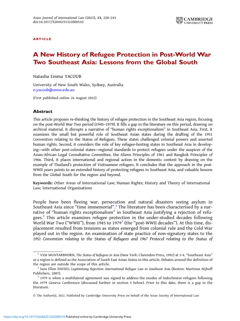 A New History of Refugee Protection in Post World War Two Southeast ...