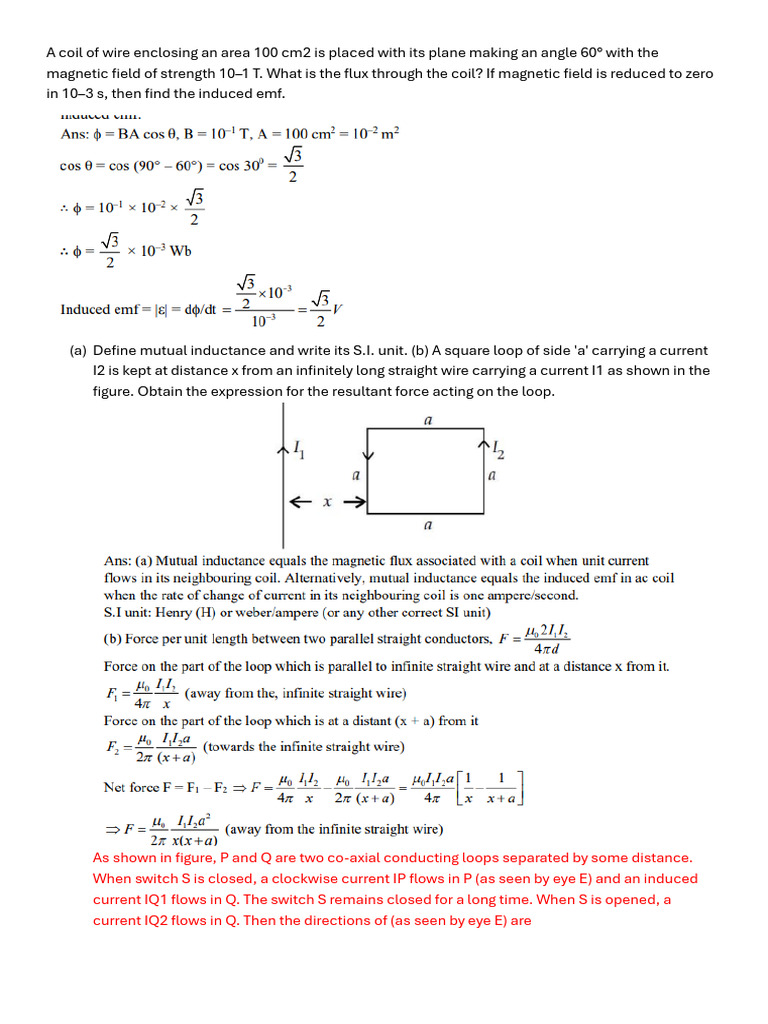 Electromagnetic Induction Concepts and Calculations | PDF ...