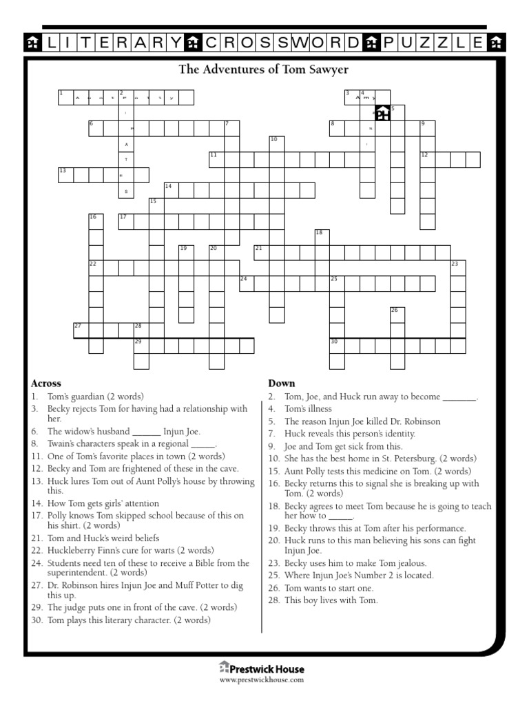 The Adventures of Tom Sawyer Crossword-1 | PDF | The Adventures Of Tom Sawyer | Huckleberry Finn