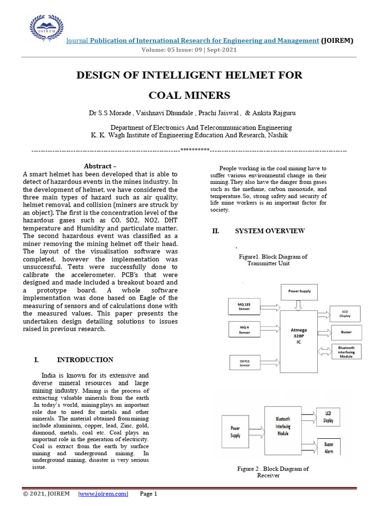Design of Intelligent Helmet For Coal Miners | PDF | Analog To Digital ...