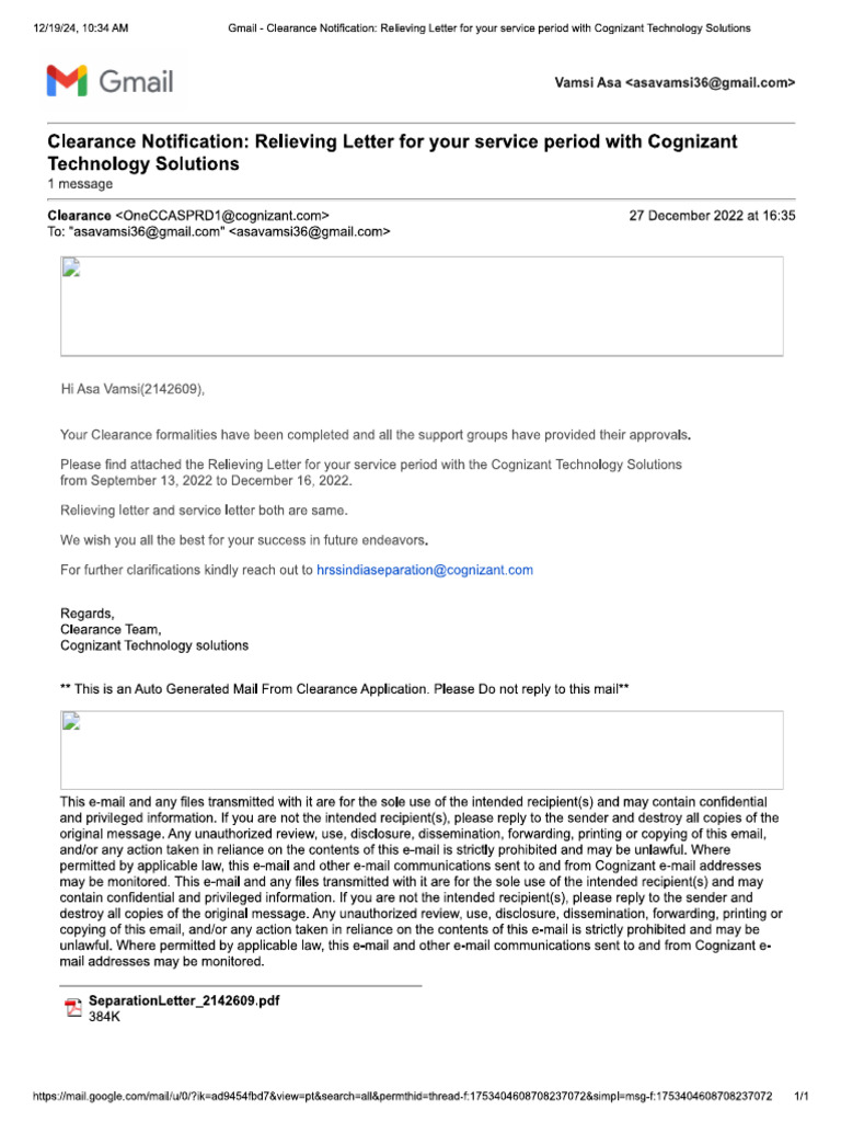 Cts Relieving Letter | PDF