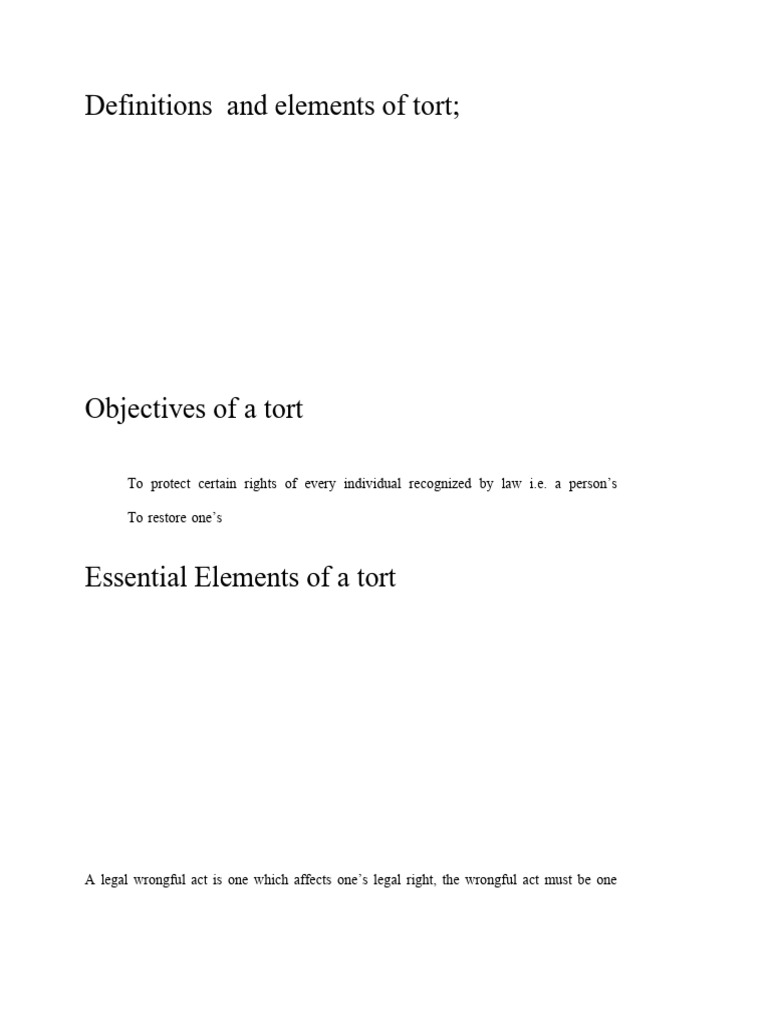 Definitions and Elements of Tort | PDF | Tort | Damages