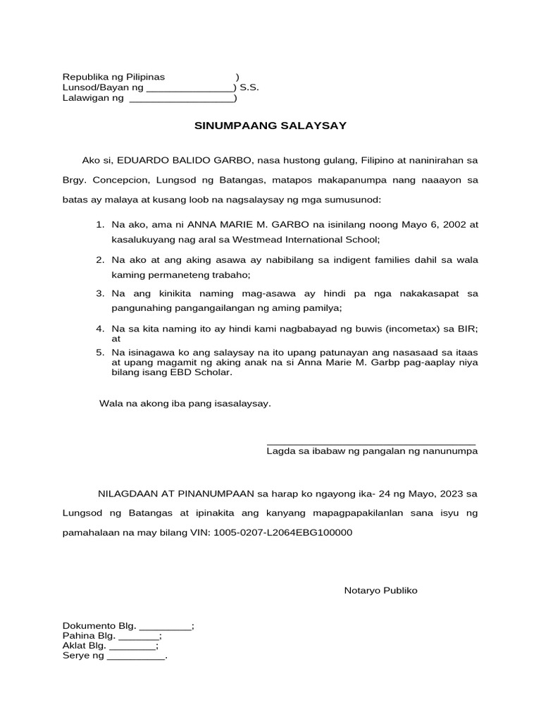 Sinumpaang Salaysay | PDF