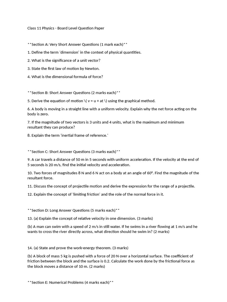 Phy Problems Board Class 11 | PDF | Force | Acceleration