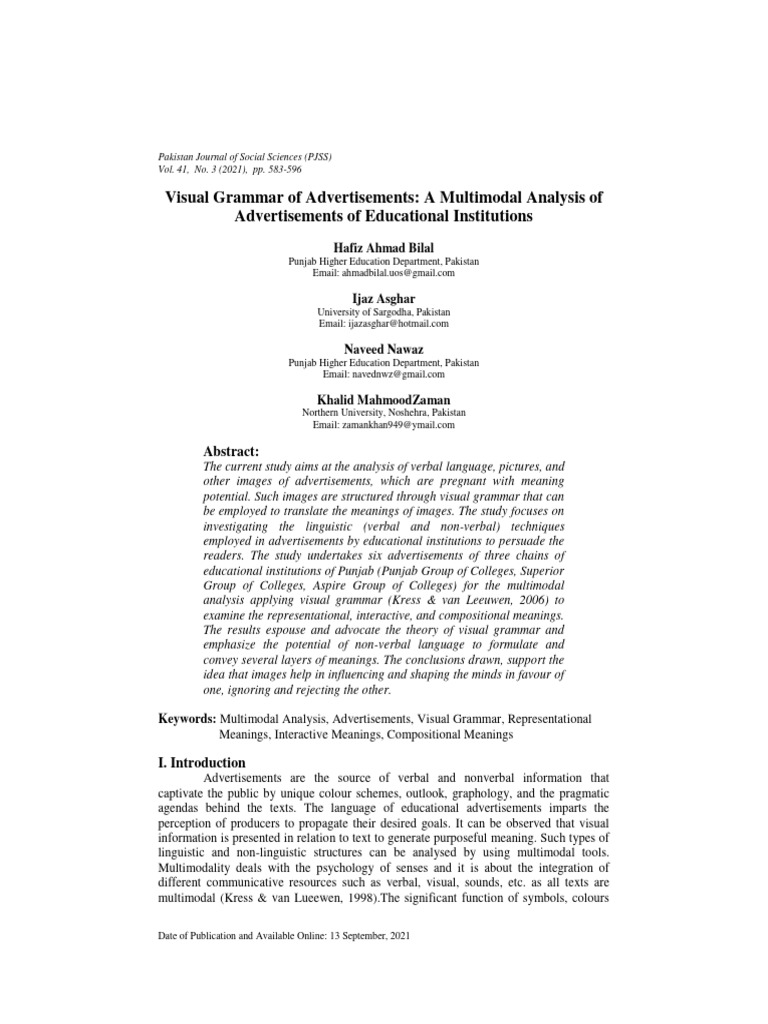 Visual Grammar in Educational Ads Analysis | PDF | Advertising | Color