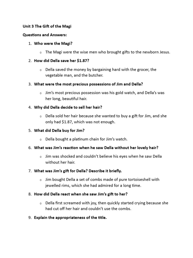 Unit 3 The Gift of the Magi | PDF
