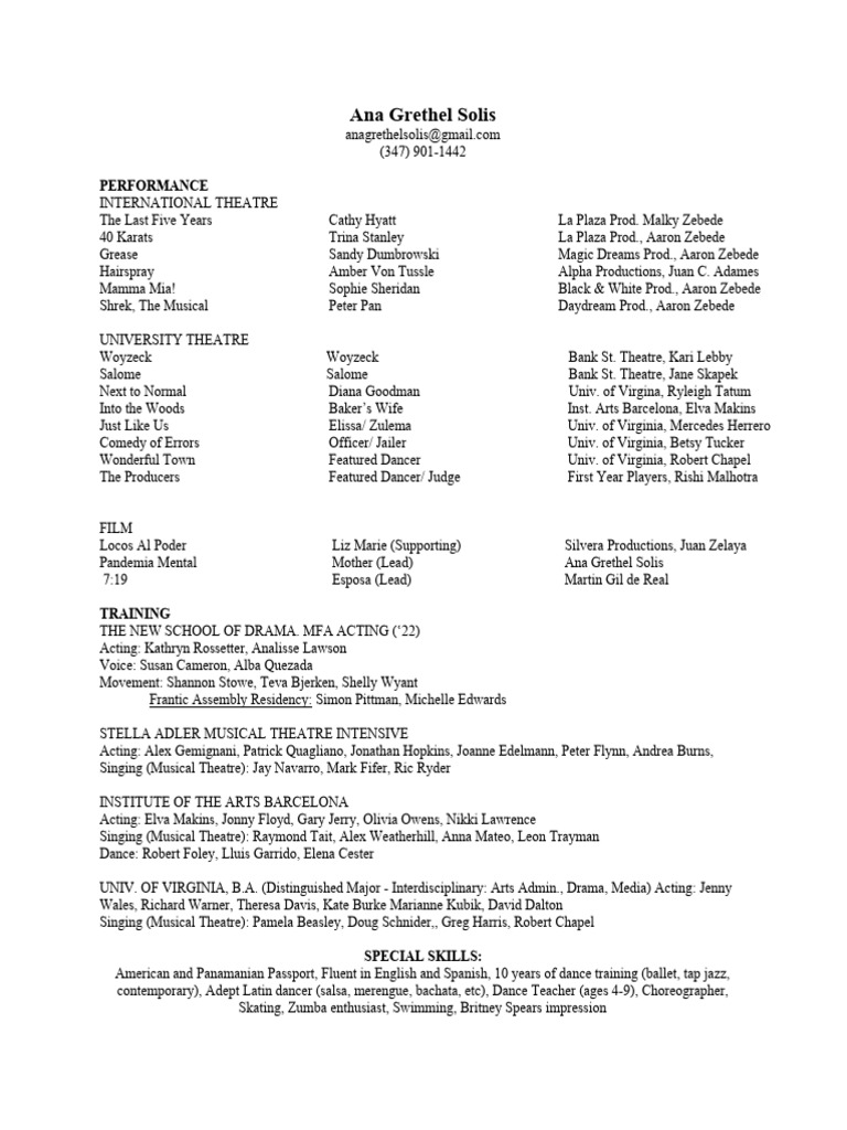 Rori Nogee's Theatre and Film Resume | PDF | Performing Arts | Theatre