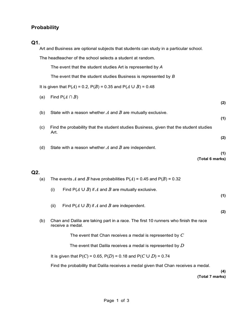 Probability (Qns) | PDF | Probability Theory | Probability
