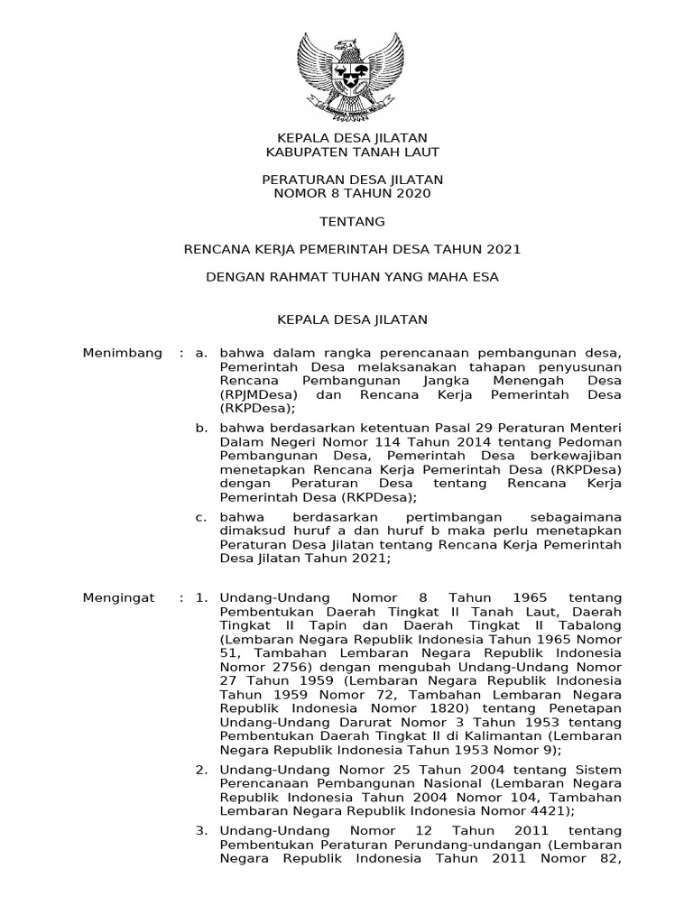 RKPDesa Jilatan 2021: Peraturan Desa | PDF