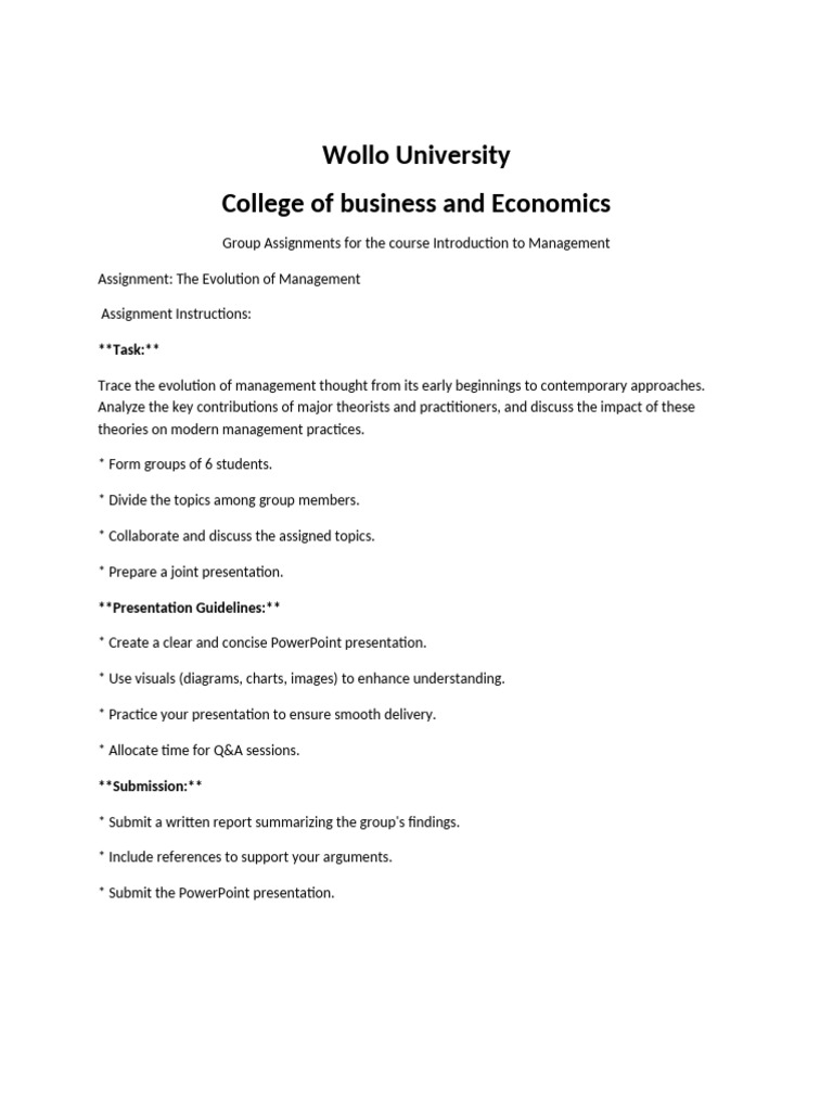 Wollo University College of Business and Economics: Task | PDF