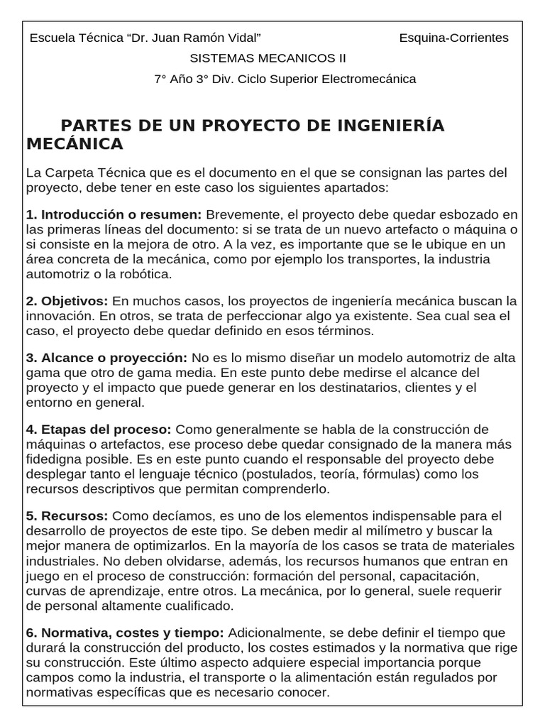 Partes de un Proyecto de Diseño Mecánico | PDF | Ingeniería | Mecánica