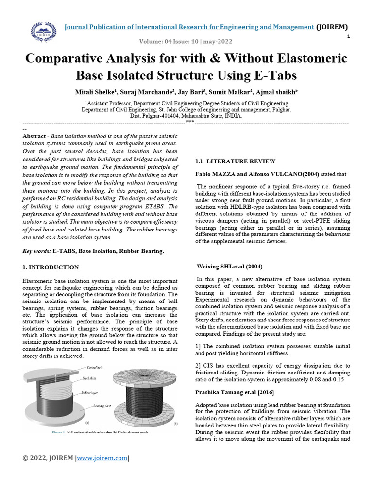 Comparative Analysis For With & Without Elastomeric Base Isolated Structure Using E-Tabs | PDF ...