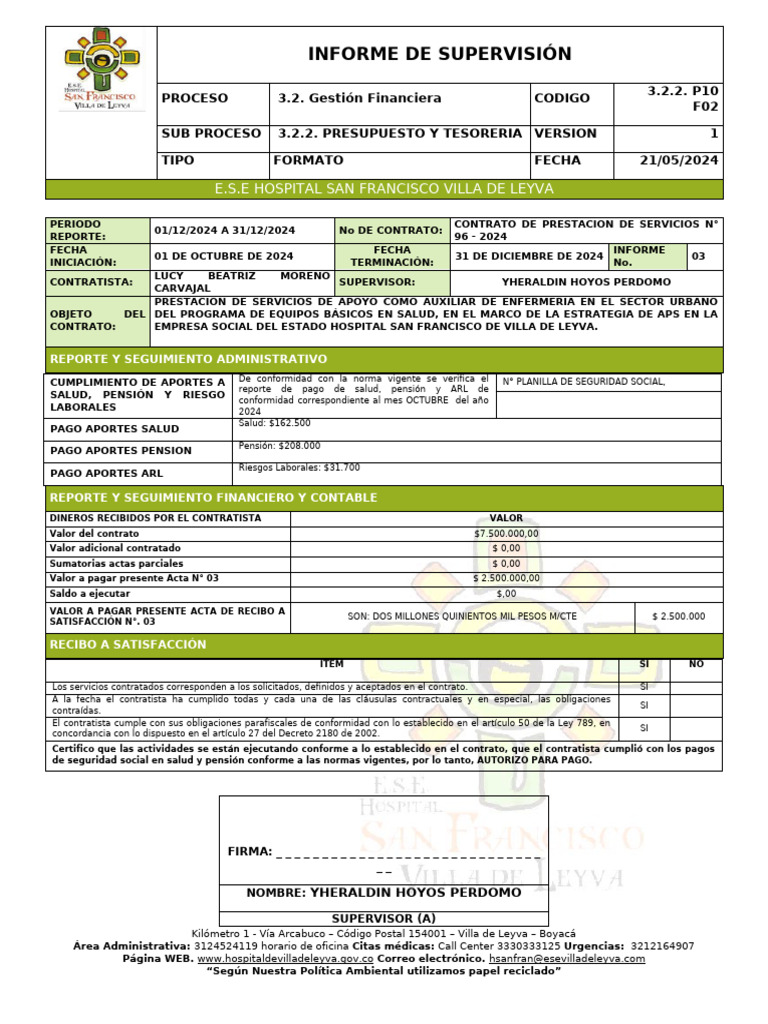 Informe Financiero Hospital San Francisco | PDF