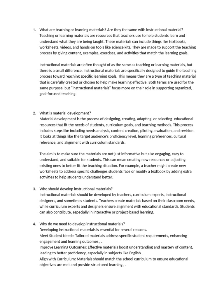 Instructional material development | PDF | Curriculum | Learning