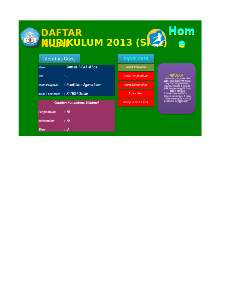 Nilai - Pai - Jun - Xi TBS - Genap | PDF