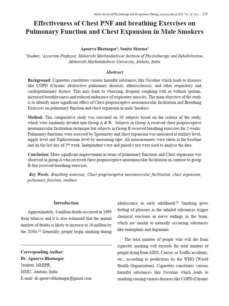 Effectiveness of Chest PNF | PDF | Chronic Obstructive Pulmonary ...