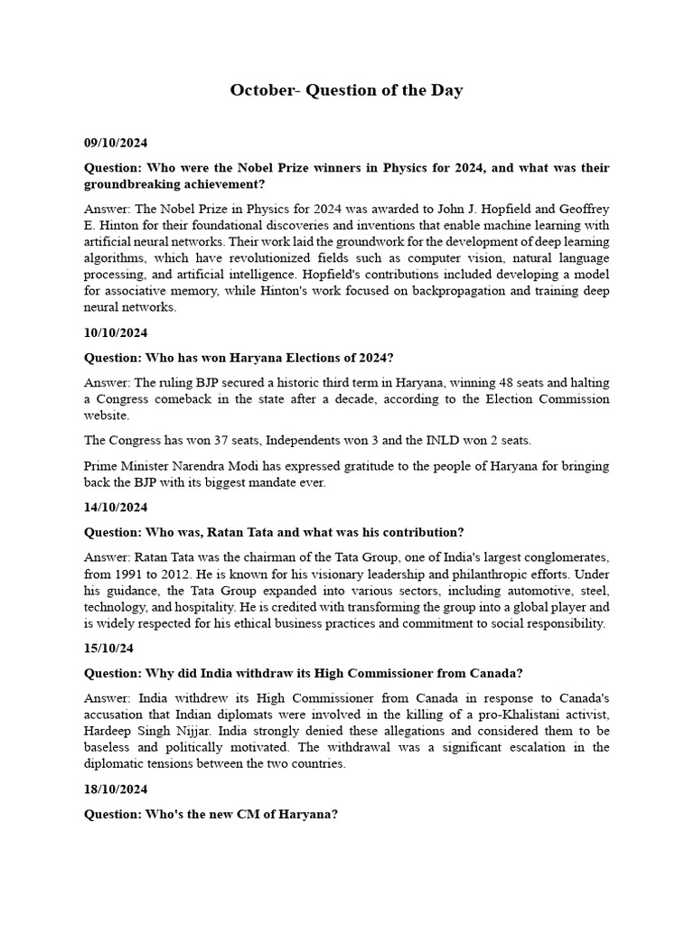 October - Question of The Day | PDF