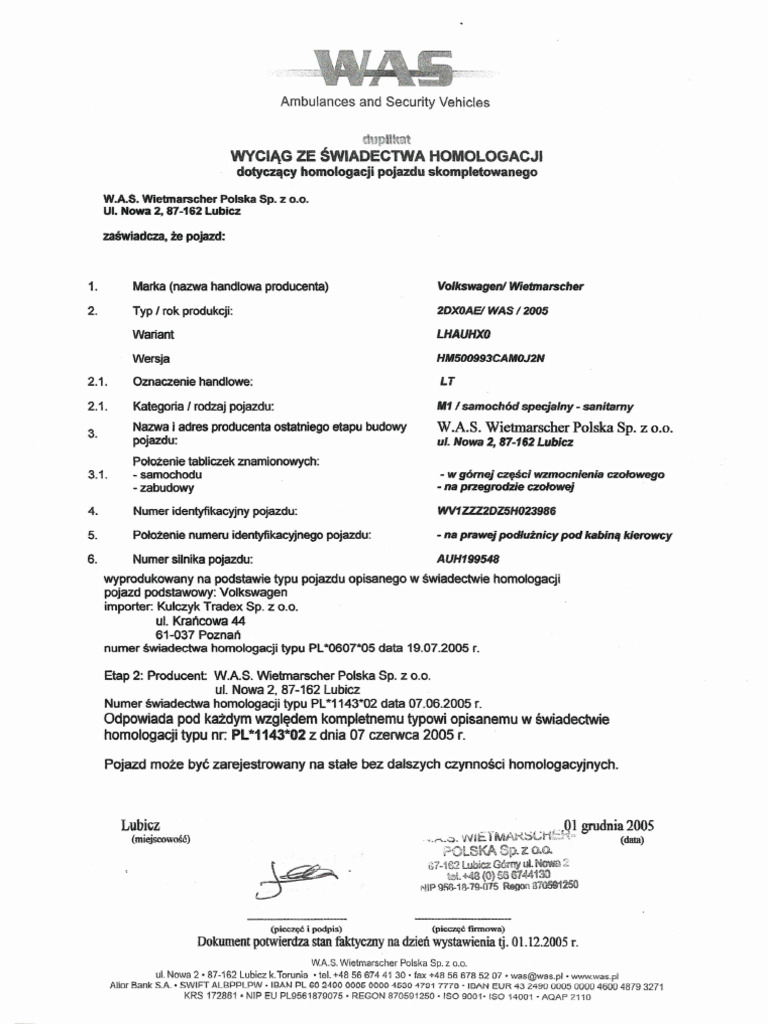 Zal. Nr 3. Swiadectwo Homologacji | PDF