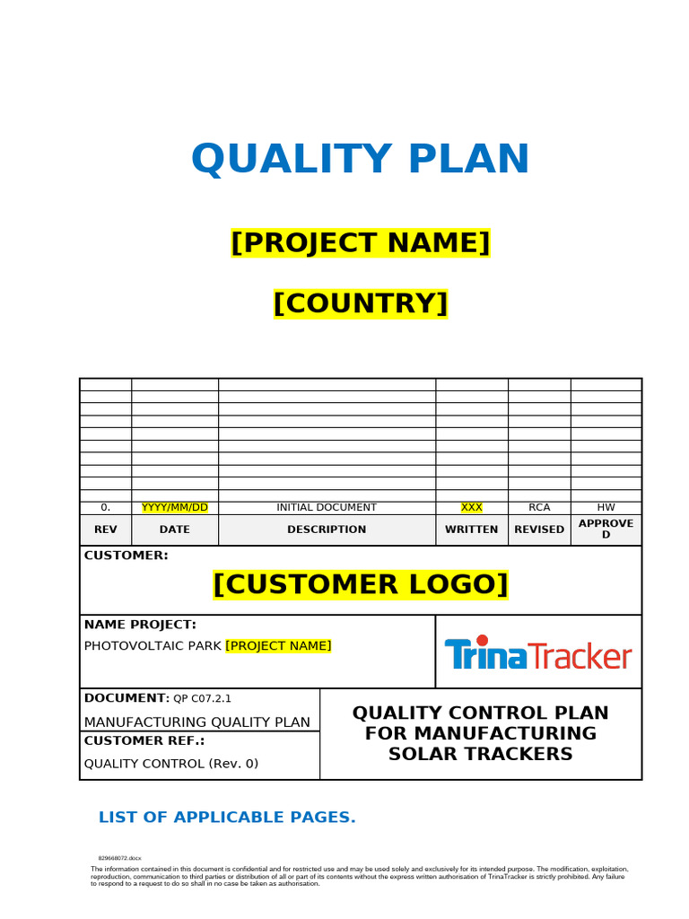 QP C07.2.1 Quality Control Plan Sun trackers - SUPPLY_V2 | PDF | Specification (Technical ...