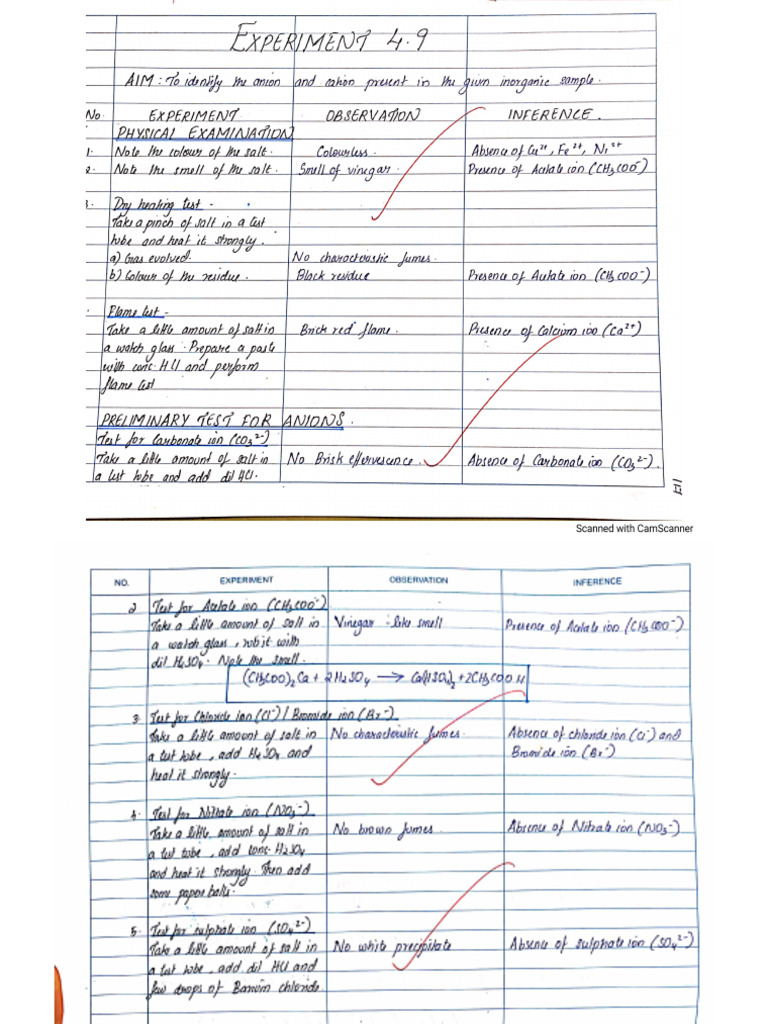Ex 13 Salt Analysis Calcium Acetate | PDF