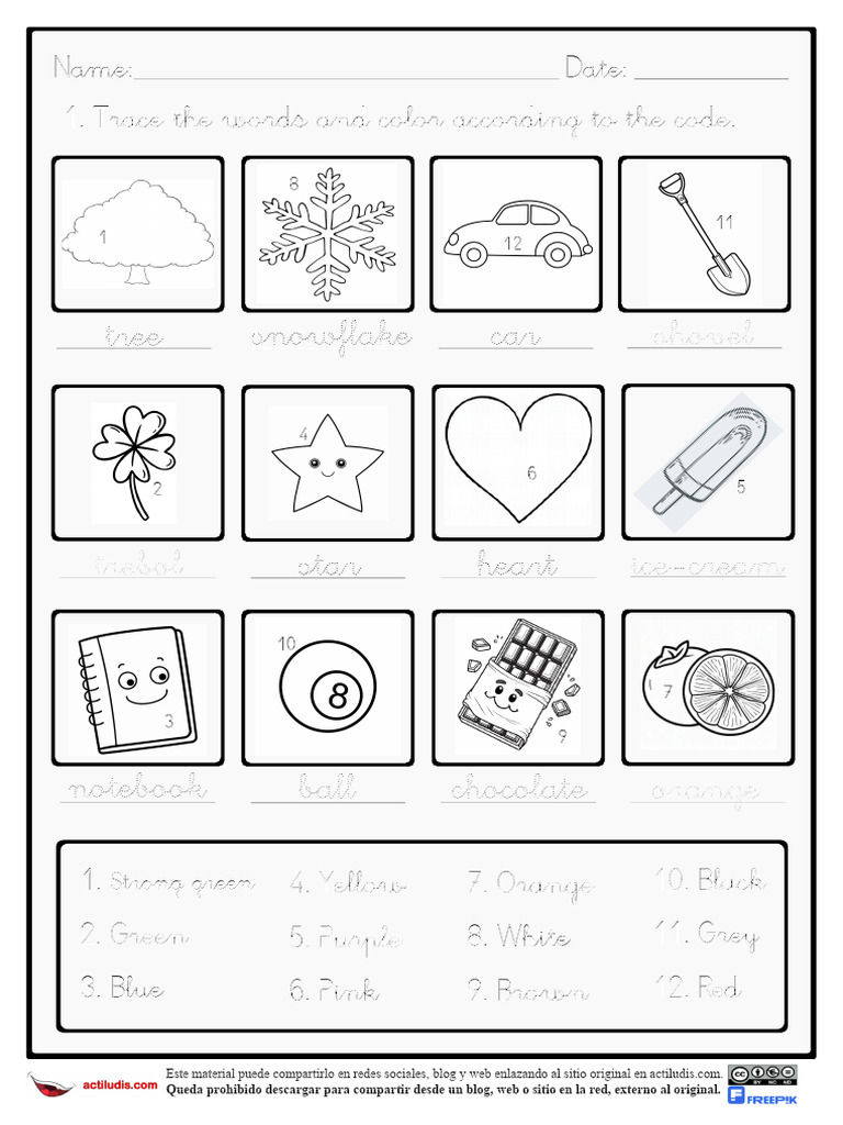 Colors and Objects Worksheet Trace The Words | PDF