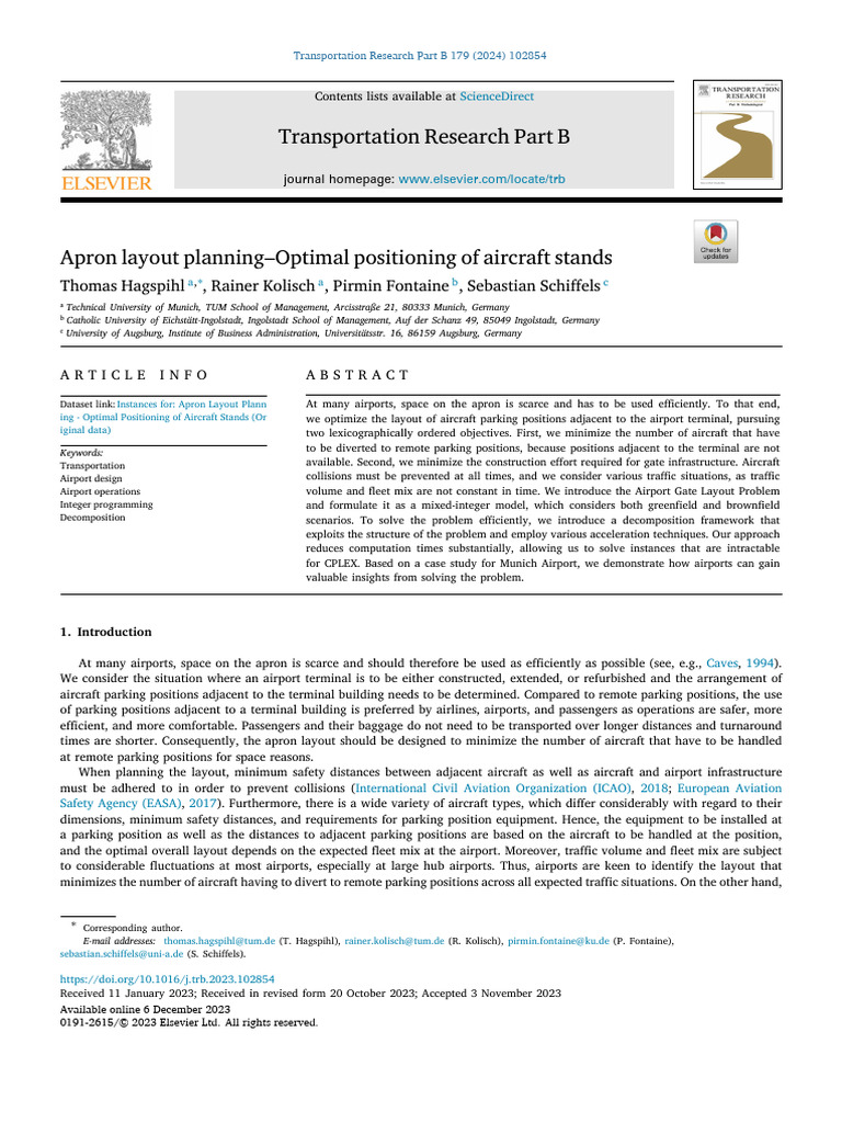 Apron Layout Planning Optimal Positionin 2024 Transportation Research ...