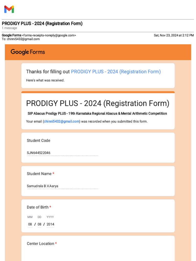 Gmail - PRODIGY PLUS - 2024 (Registration Form) | PDF