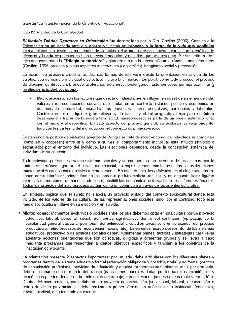 Gavilán. La Transformación de La Orientación Vocacional. Cap 4 El Planteo de La Complejidad ...