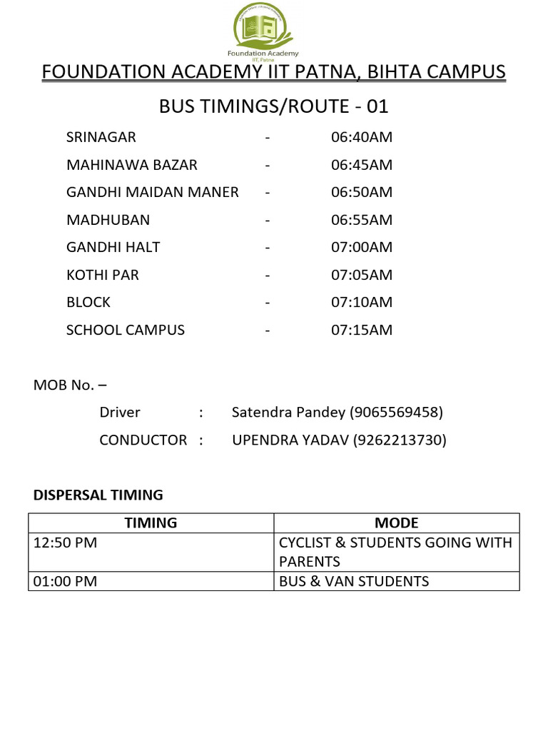 Bus Route Timings-1 | PDF