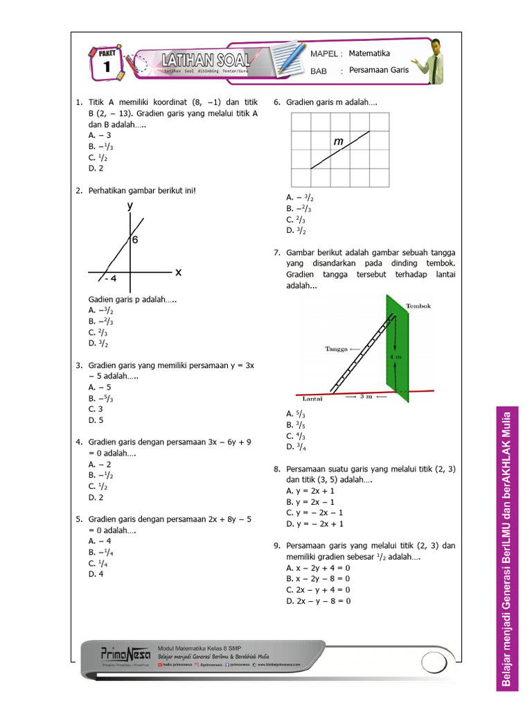 Soal Gradien dan Persamaan Garis Kelas 8 | PDF