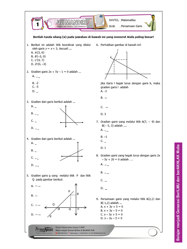 Soal Gradien dan Persamaan Garis | PDF
