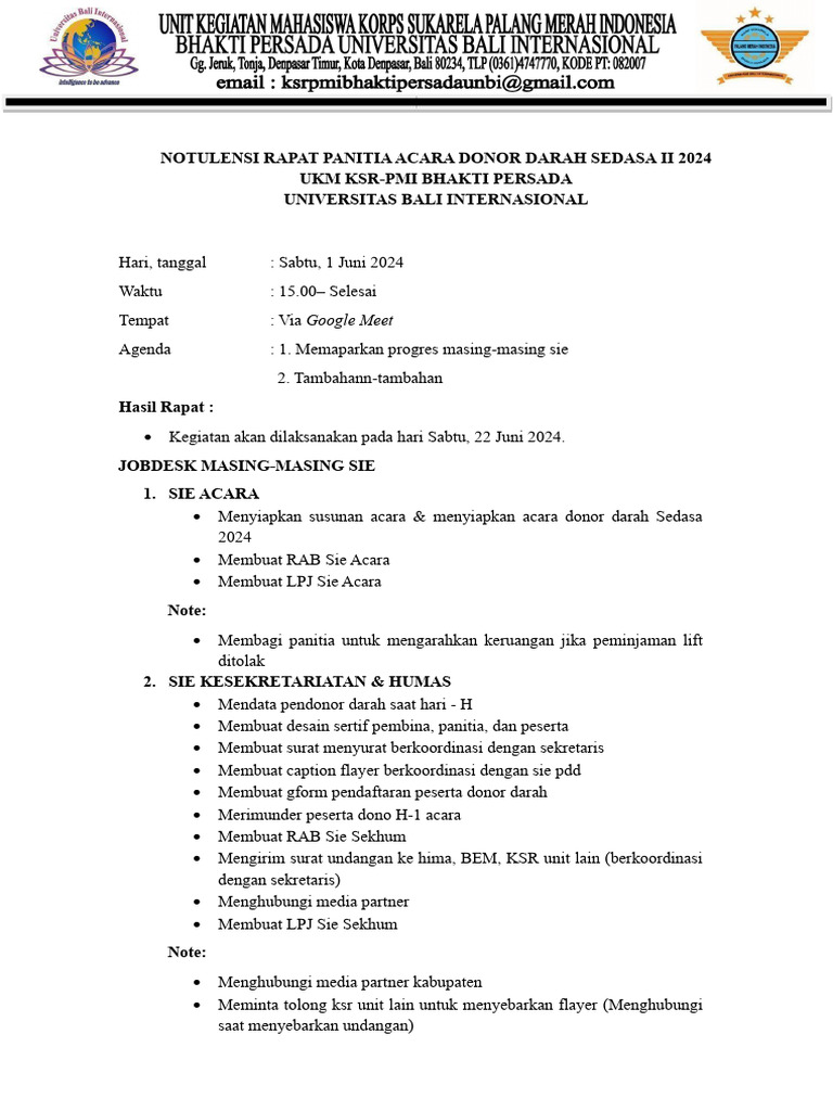 Notulensi Rapat Panitia 1 Juni | PDF