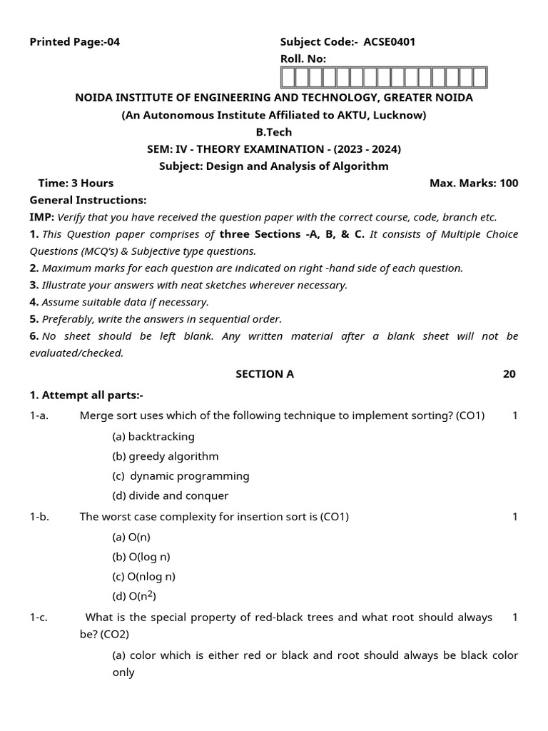 Daa Sem 4 Pdf Theoretical Computer Science Algorithms And Data Structures