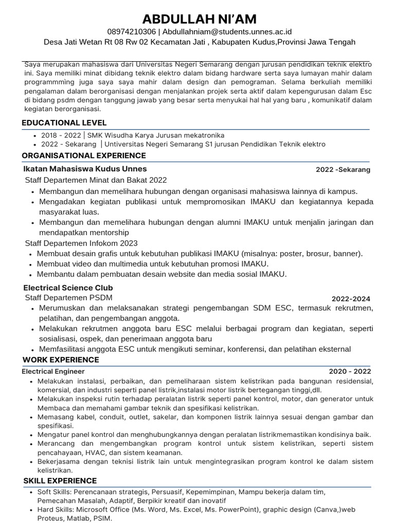 CV Abdullah Ni'am | PDF