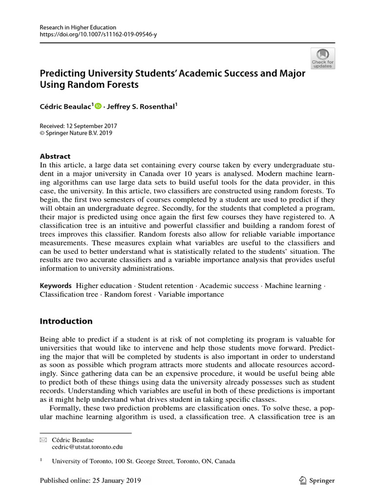 Predicting University Students' Academic Success and Major Using Random ...