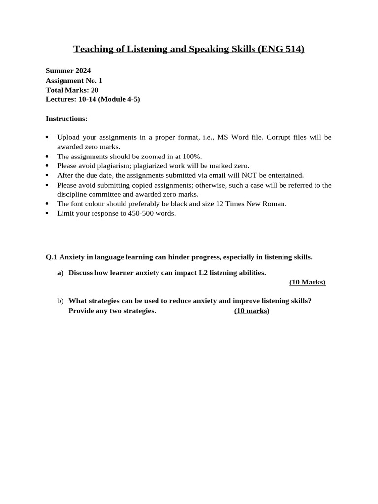 Summer 2024 - ENG514 - 1 | PDF