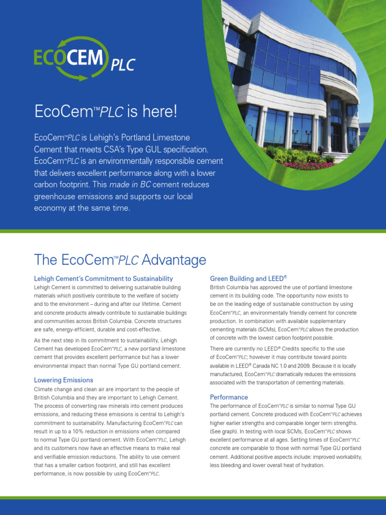 EcoCem - Lehigh's Portland Limestone Cement | PDF | Concrete | Cement