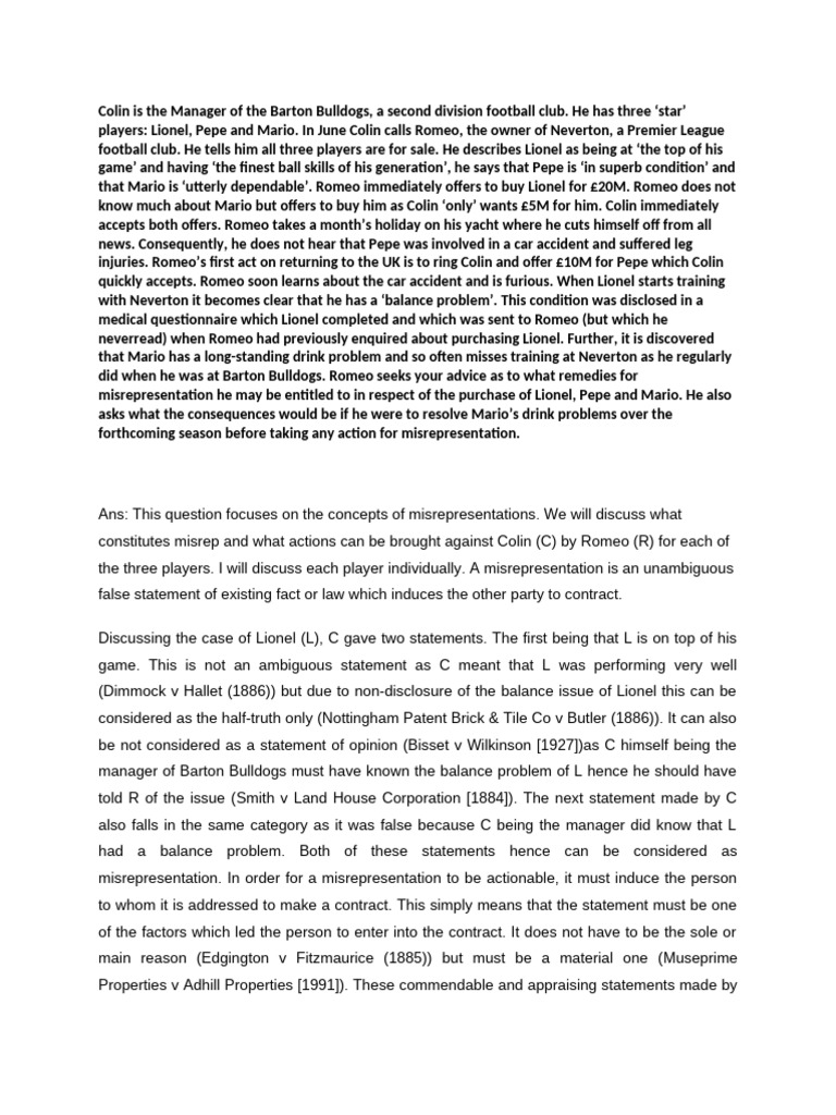 Misrep Problem Questions | PDF | Misrepresentation | Common Law
