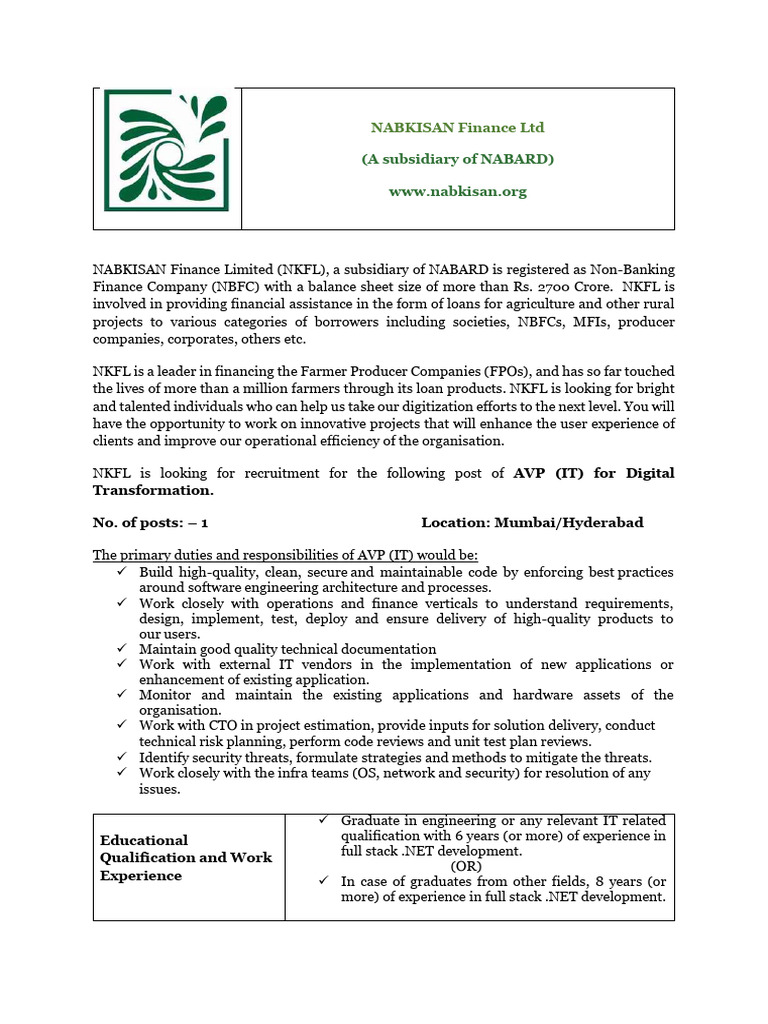 Advt for AVP IT_Final | PDF | Computing | Software Engineering