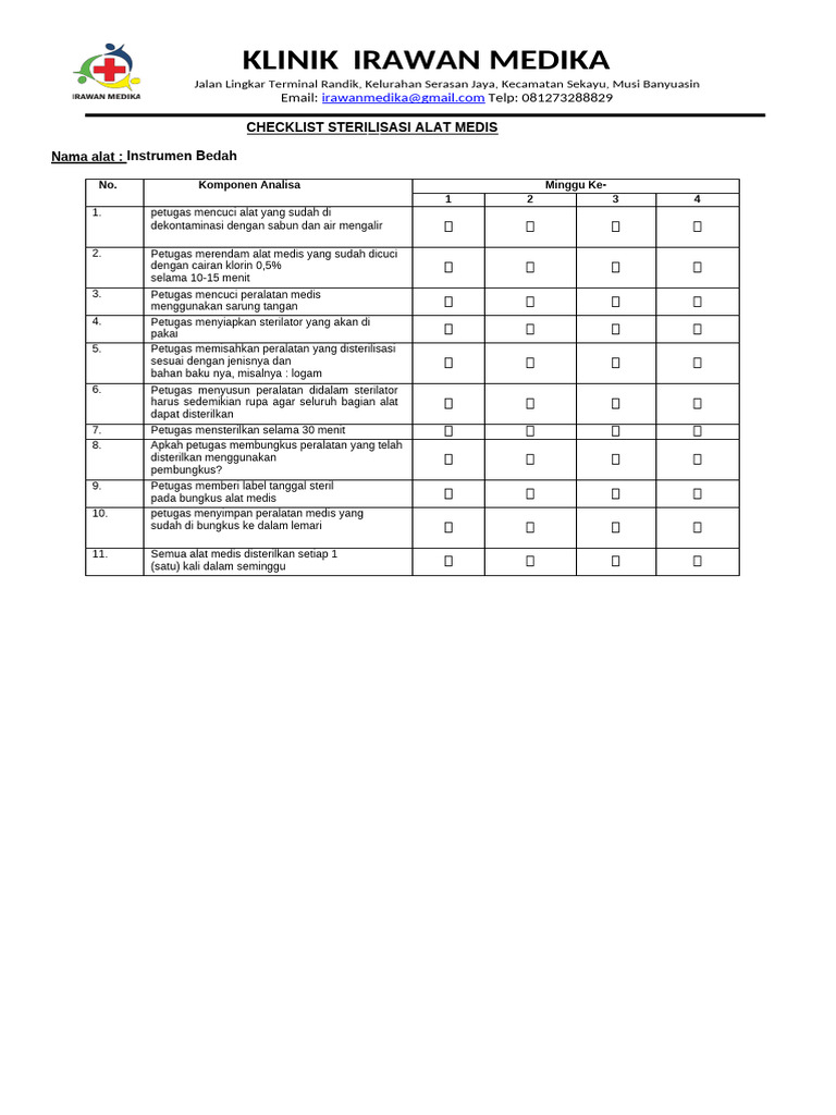 Checklist Steriliasi Alat Medis | PDF