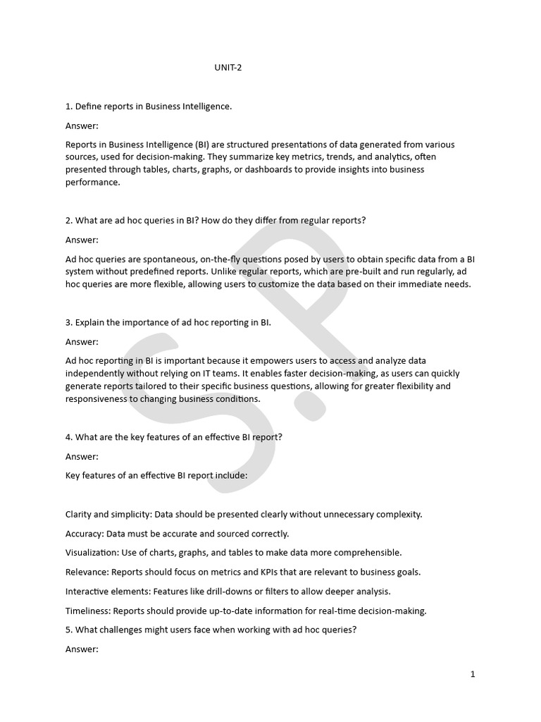 Unit 2 Bi Pdf Performance Indicator Information Technology