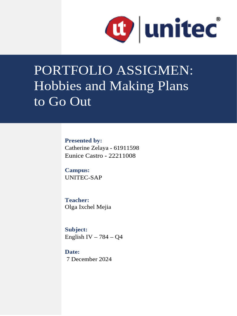 PORTFOLIO ASSIGMEN - Hobbies and Making Plans To Go Out | PDF