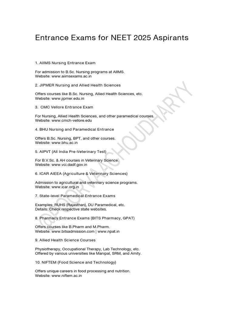 NEET 2025: Top Entrance Exams Guide | PDF