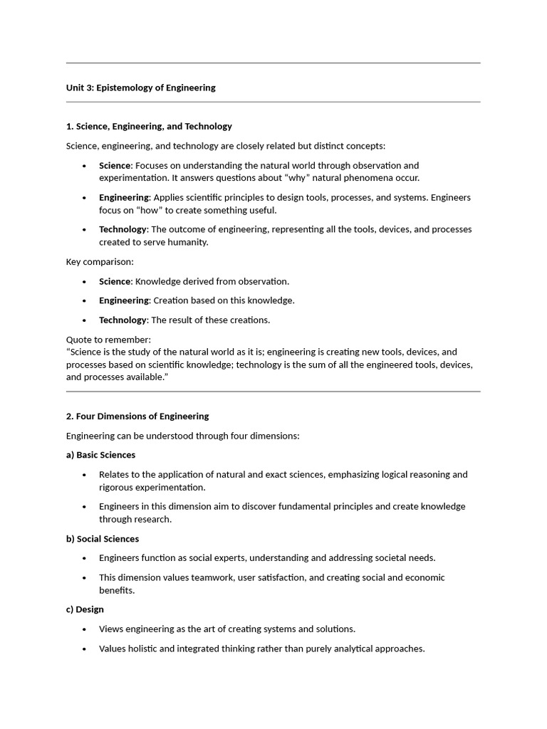 Unit 3 and 4 Philosophy of Engineering Short Notes SRM | PDF ...